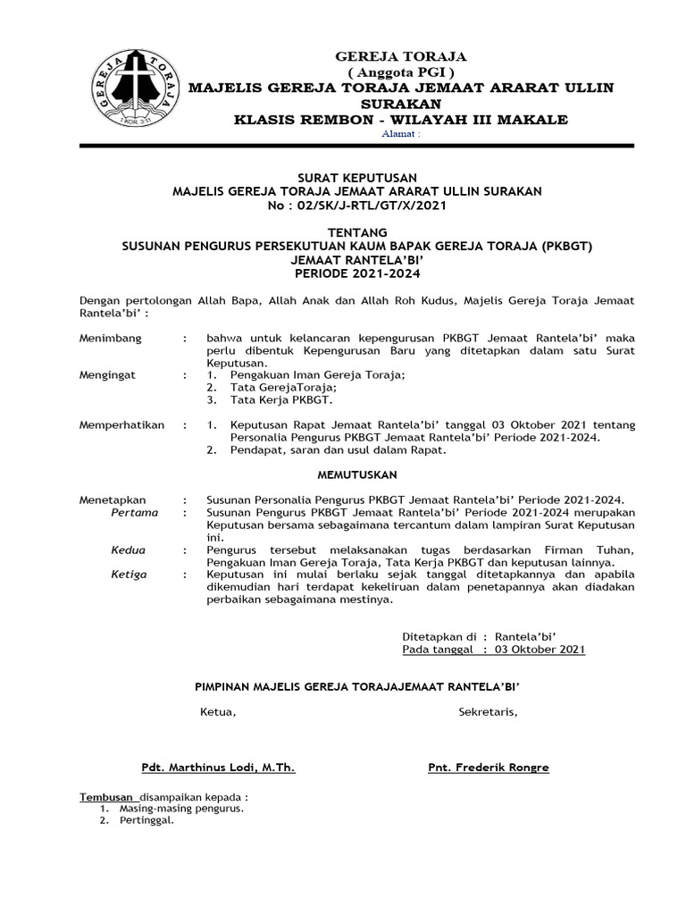 Susunan Pengurus PKBGT 2021-2024 | PDF