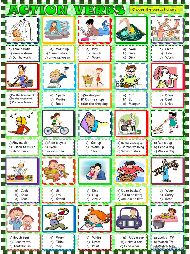 Action Verbs Worksheet for Kids | PDF