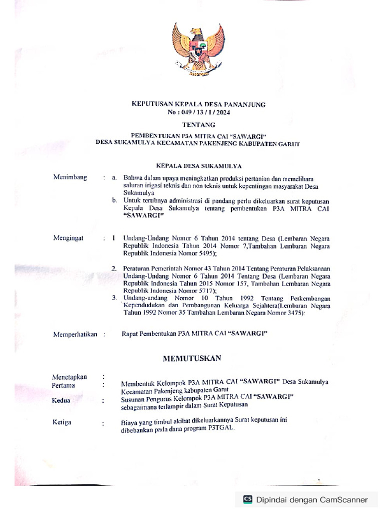 SK Kelompok P3A MITRA CAI SAWARGI | PDF