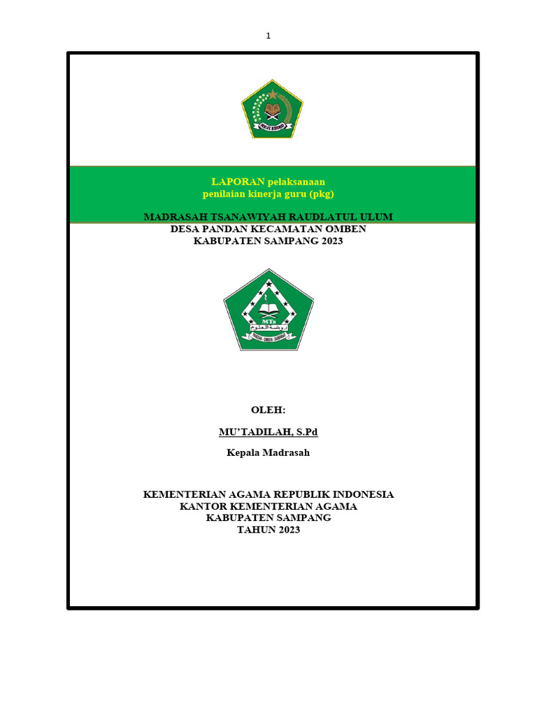 Laporan PKG Oleh Kamad Mts Baru - 2023 | PDF