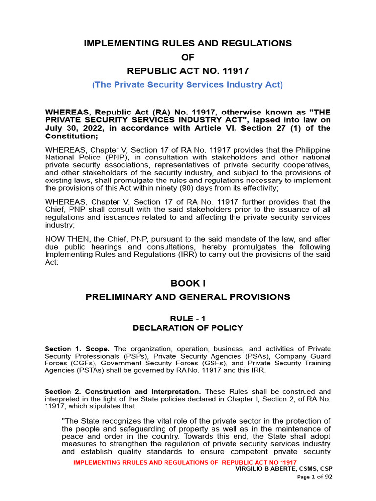 Irr Ra 11917 | Download Free PDF | Security Guard | Police Dog