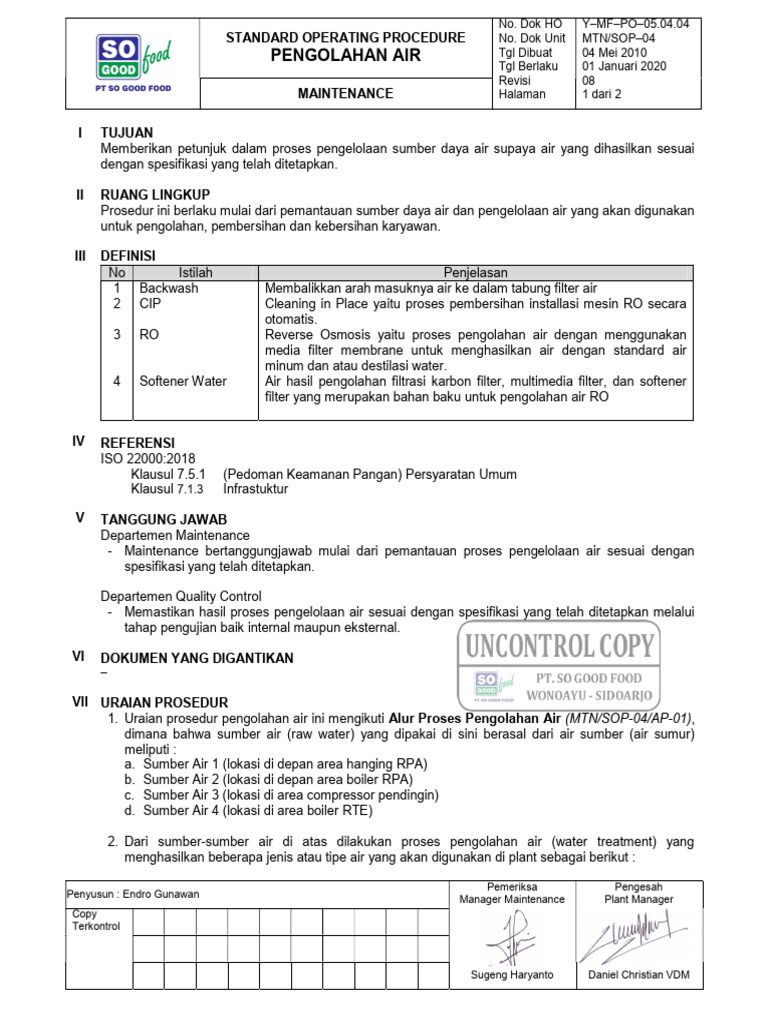 MTN-SOP.04 Pengelolaan Air (Rev08) Uc | PDF