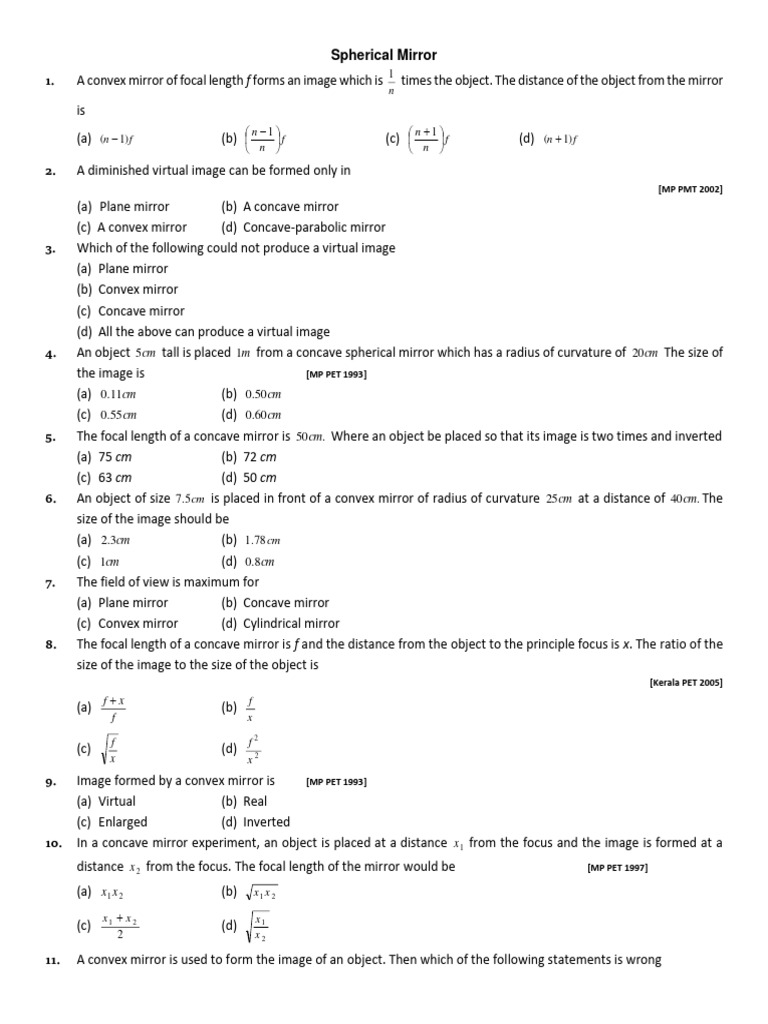 MCQ Class 10 | PDF | Mirror | Optics