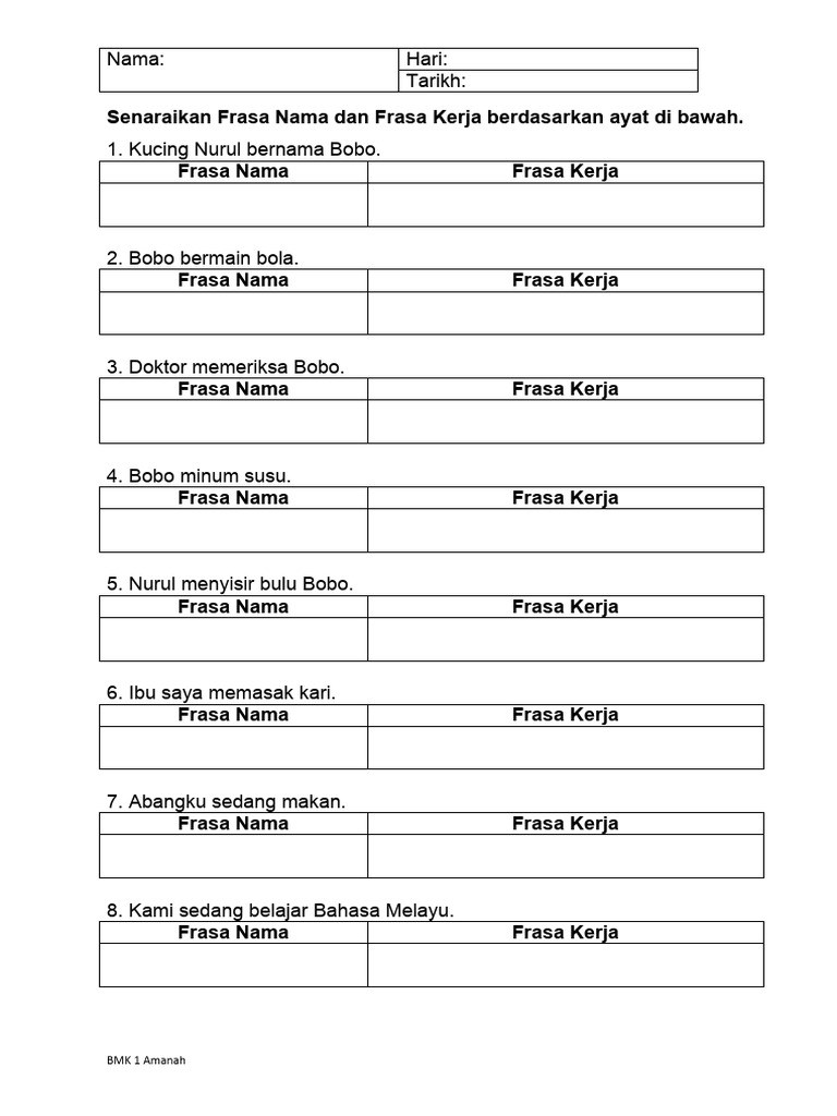 Latihan Senaraikan Frasa Nama Dan Frasa Kerja | PDF | Seni & Disiplin ...