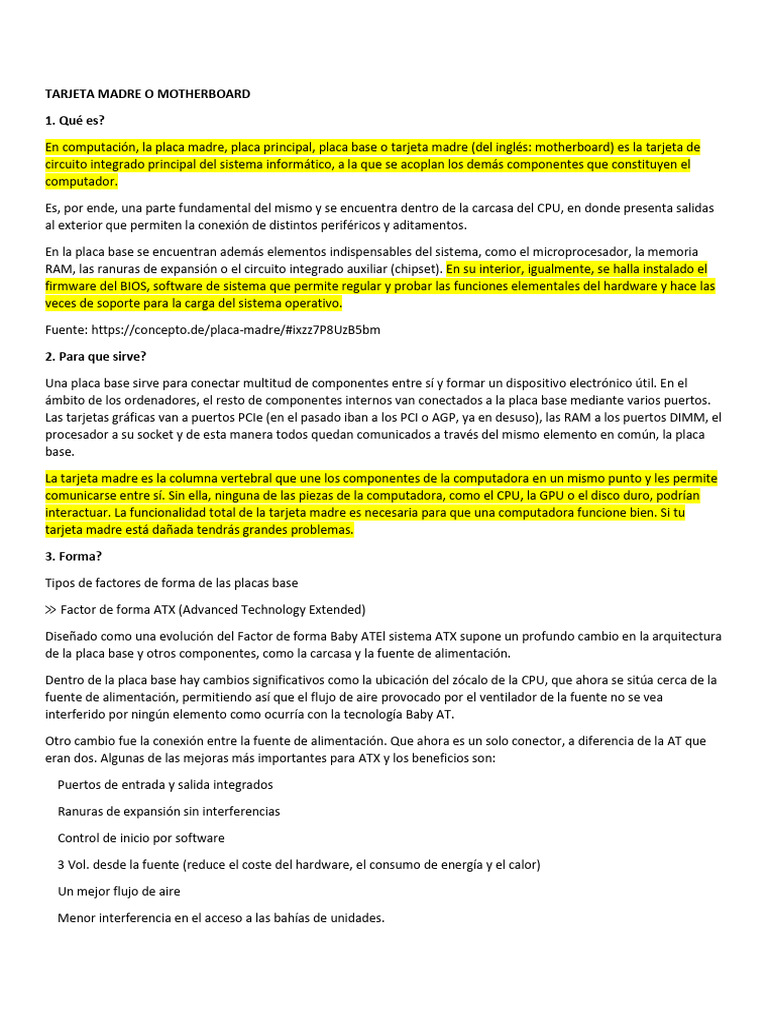Tarea Tarjeta Madre | PDF | Hardware de la computadora | Microcomputadoras