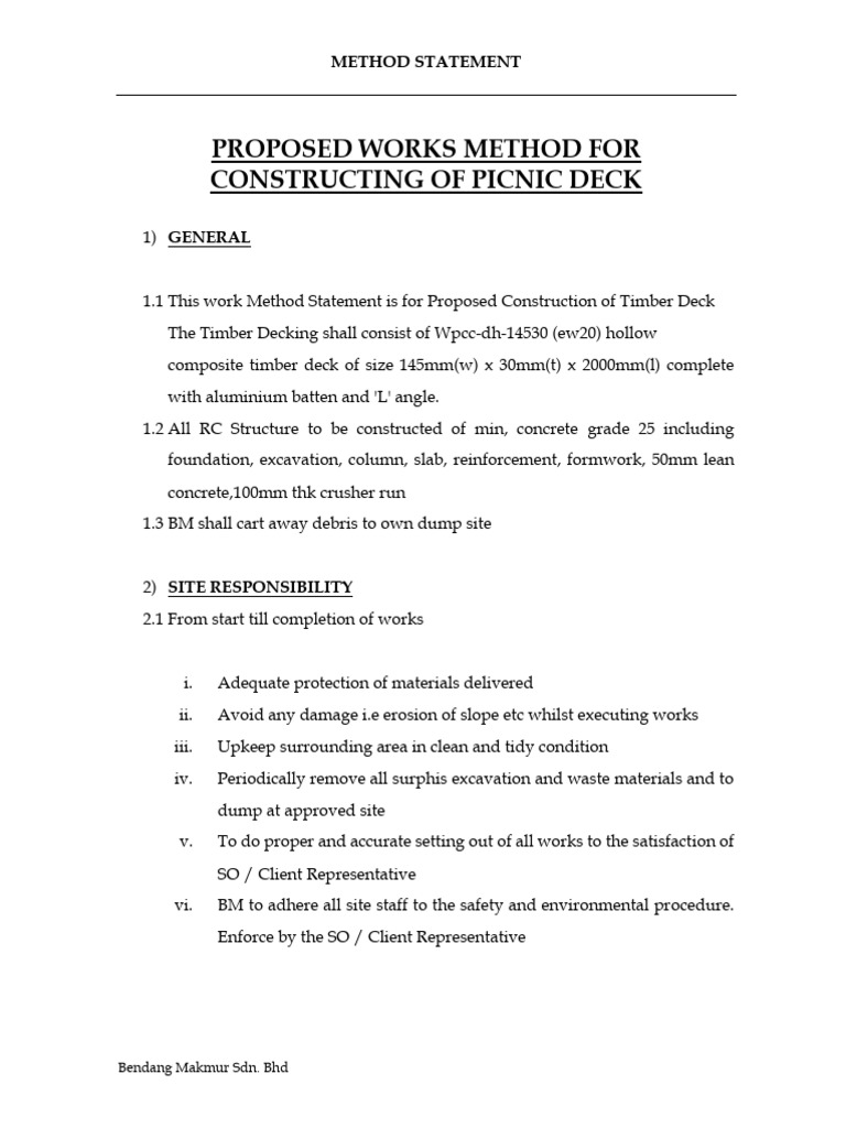 Work Method Statement T.decking | PDF