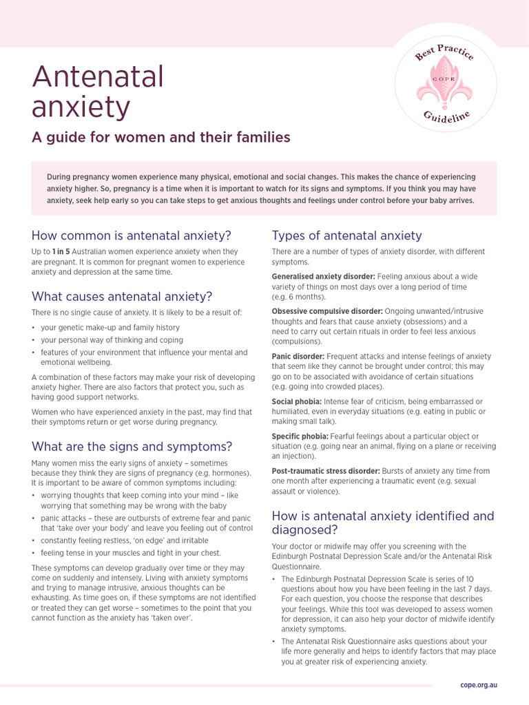 Antenatal Anxiety Consumer Fact Sheet | PDF | Anxiety Disorder | Anxiety