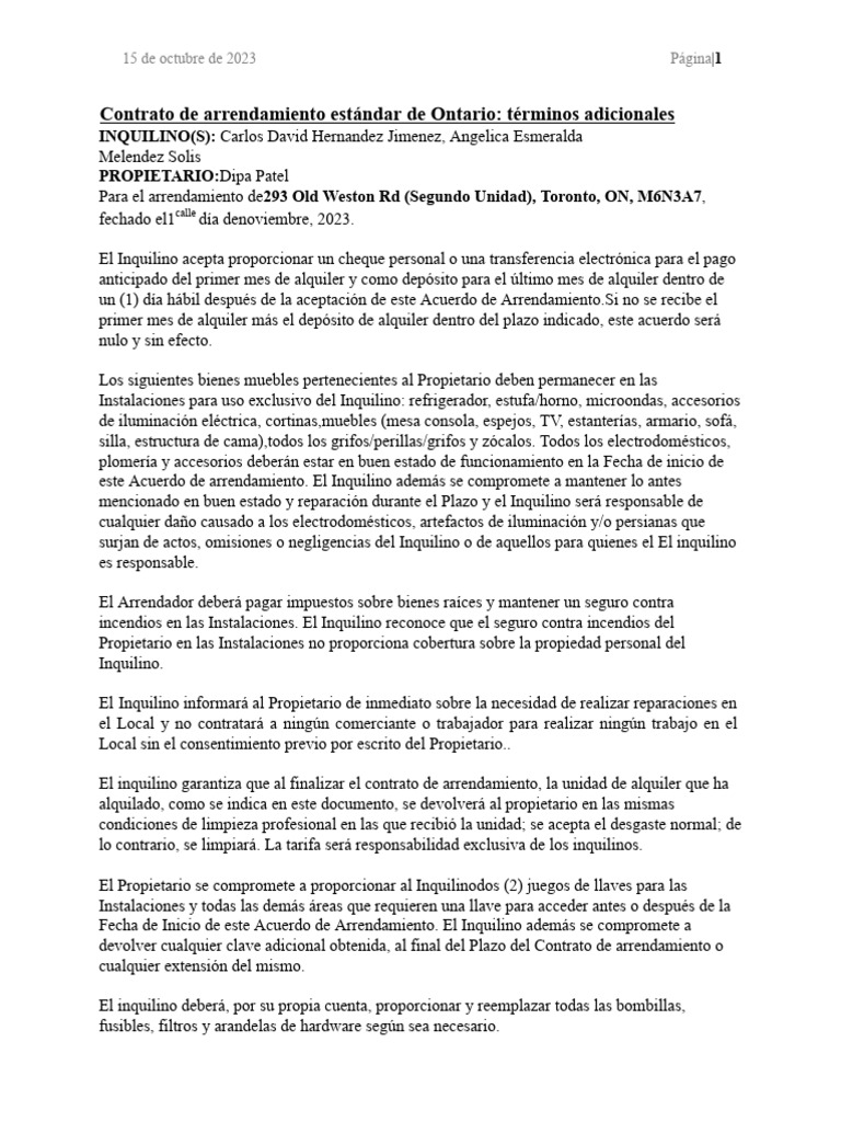 Additional Terms - David & Angelica - Nov 2023 (Spanish) | PDF | Propiedad