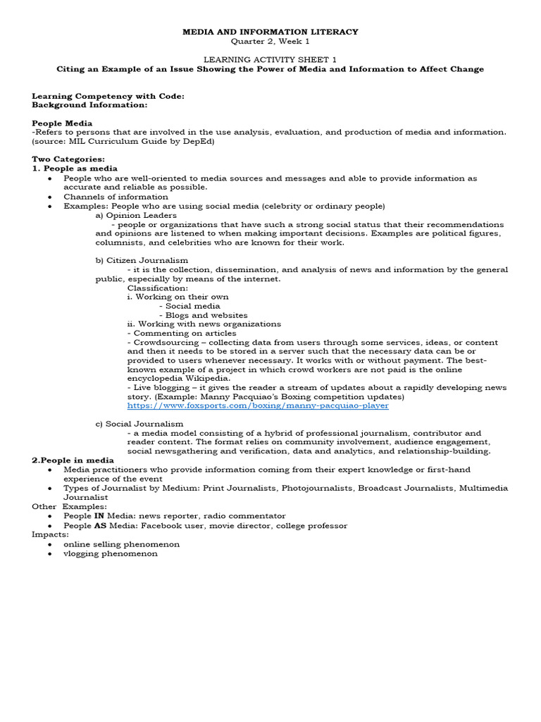 MIL Q2 Student Handout Lesson 1 To 8 1 | PDF | Massive Open Online Course | Information