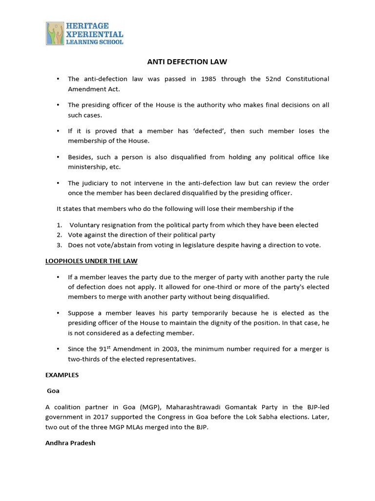 Anti Defection Law | PDF | Political Charters | Public Law