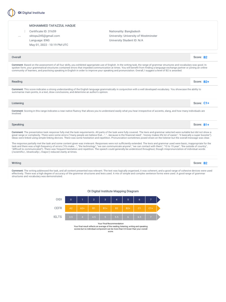 Report Result | PDF | English Language | Fluency