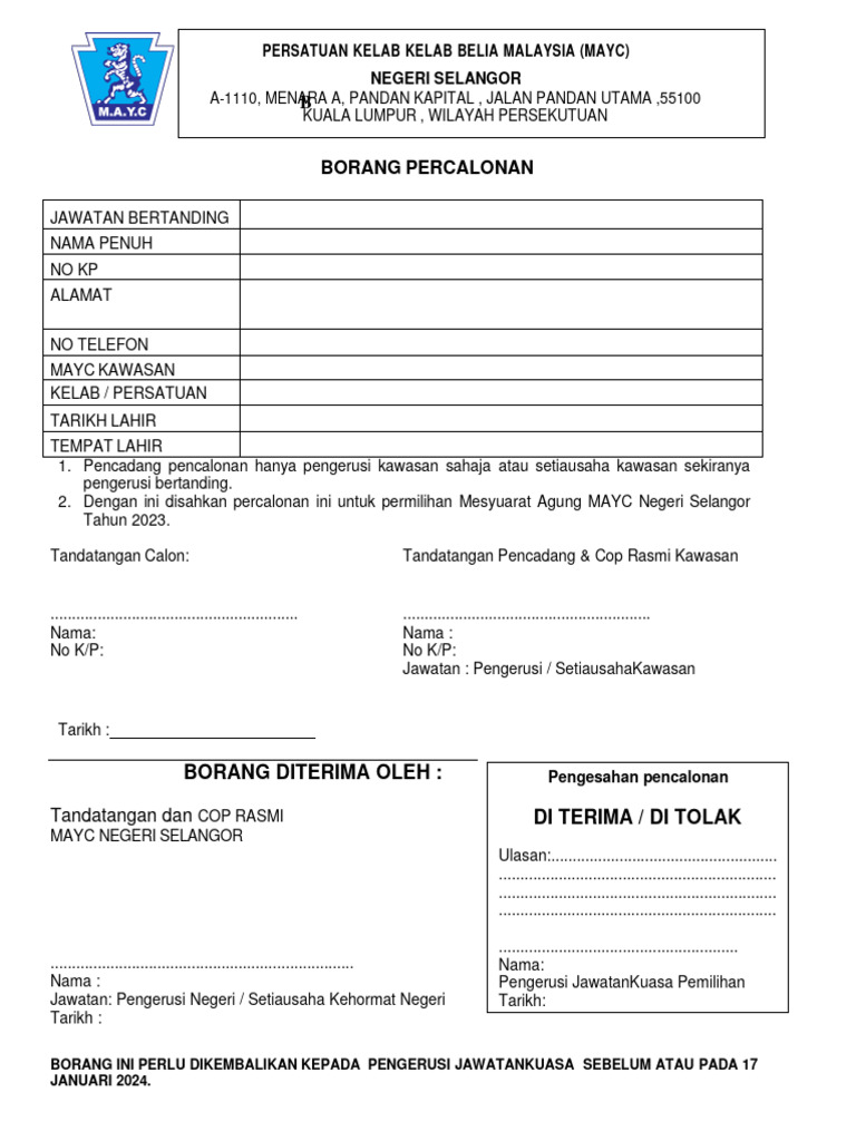 Borang Percalonan Agm 2023 | PDF