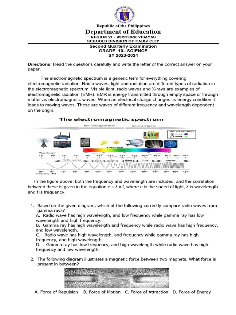 Grade 10 - Science - 2nd Quarter | PDF | Electromagnetic Radiation ...