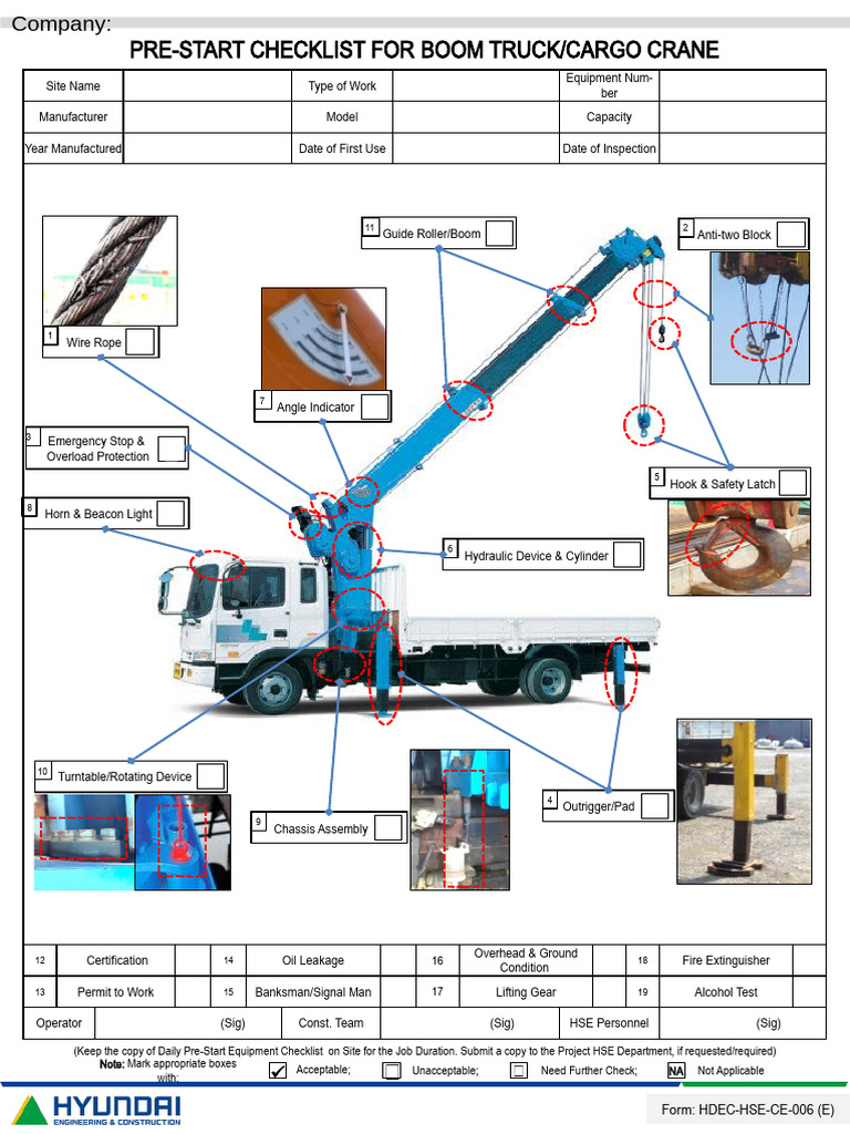 Boom Truck Pre-Start Safety Checklist | PDF | Crane (Machine ...