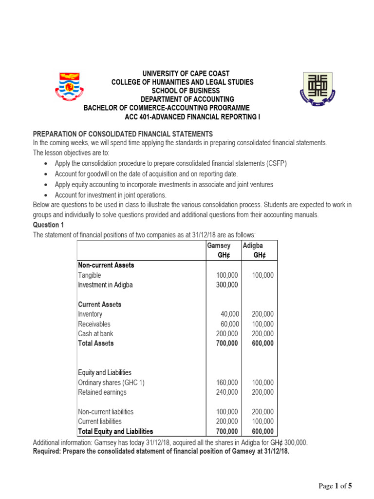 ACC401-Basic Conso-Basic Questions | PDF | Balance Sheet | Goodwill ...