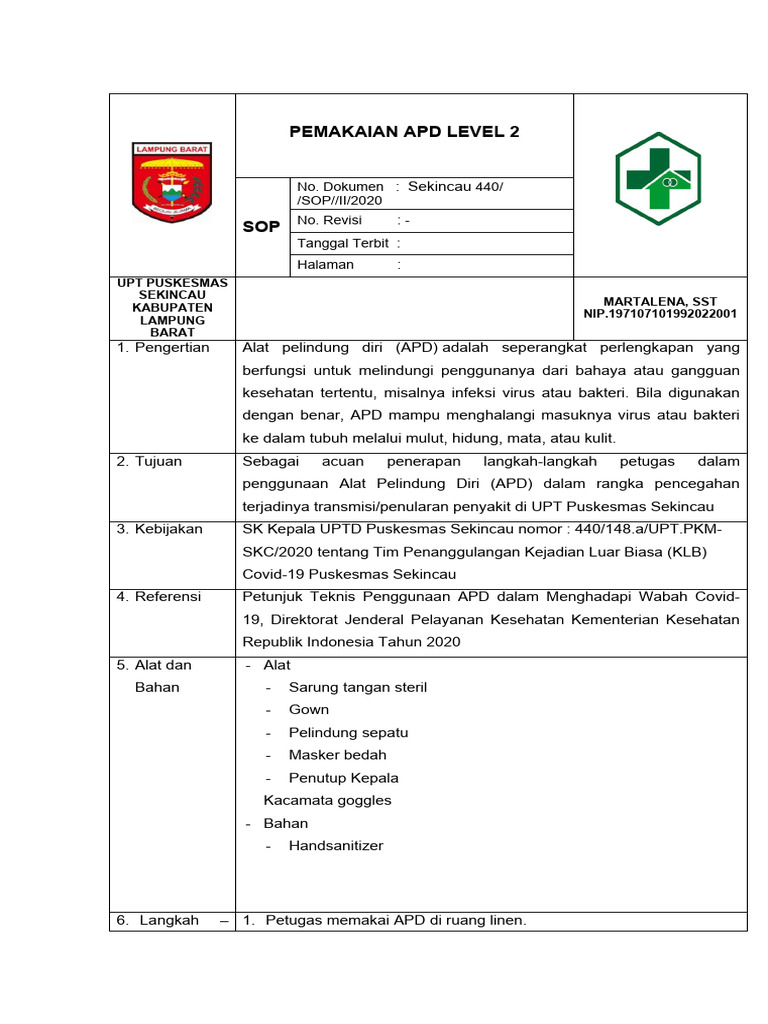 SPO Pemakaian APD LVL 2 | PDF
