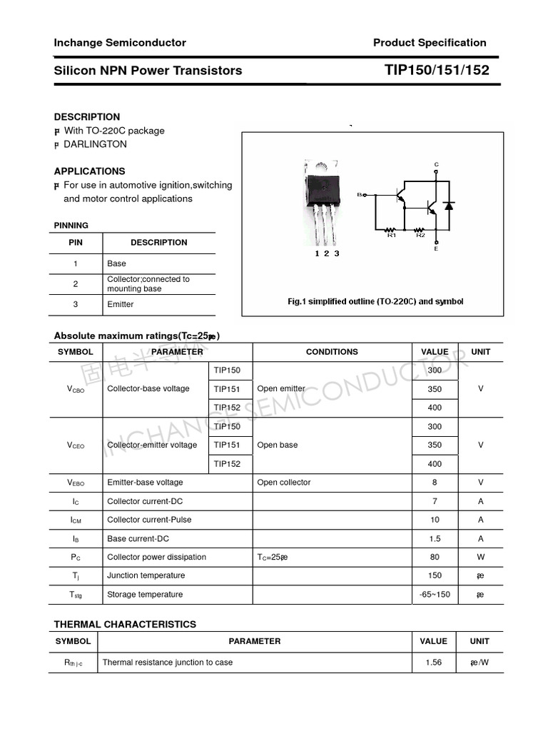 Tip150 Tip151 Tip152 | PDF | Bipolar Junction Transistor | Transistor