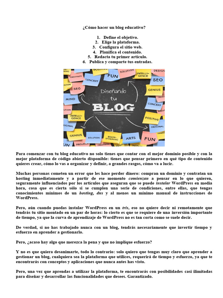 Cómo Crear Un Blog Educativo Pdf Blog Word Press