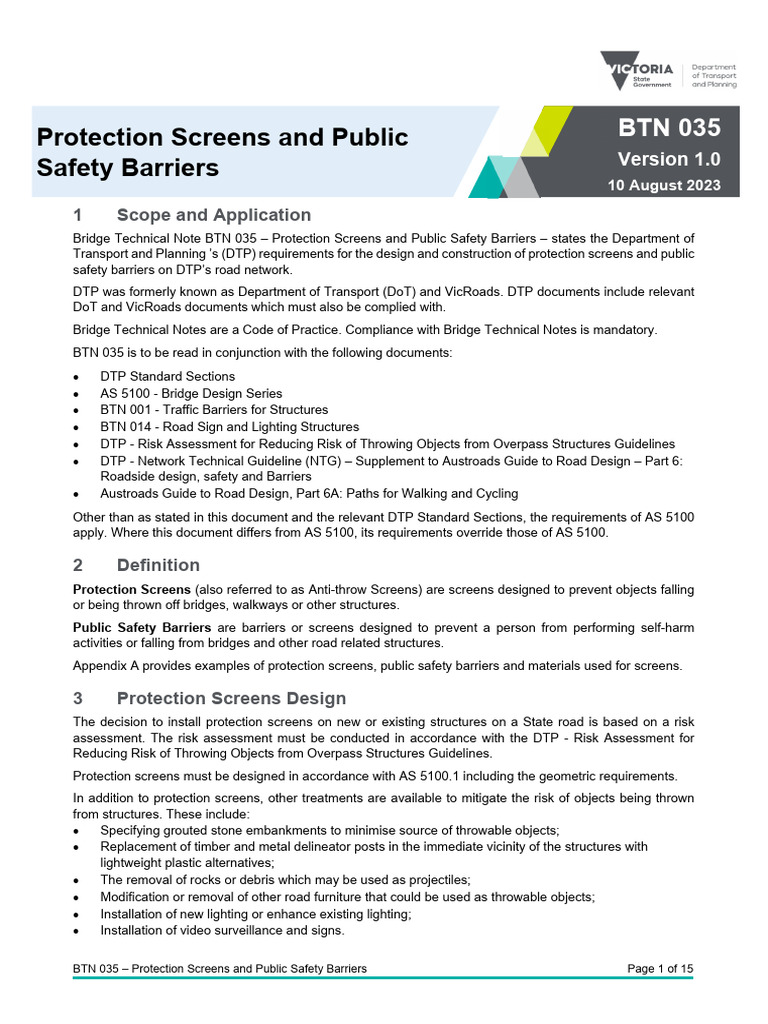 Bridge Technical Note 2023 - 035 Protection Screens and Public Safety ...