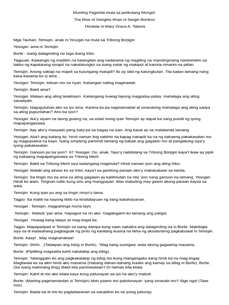 Munting Pagsinta Mula Sa Pelikulang Mongol | PDF
