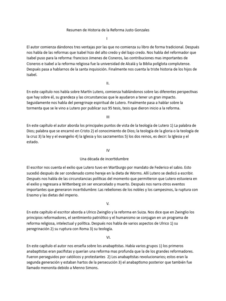 Resumen de la Historia de la Reforma | PDF | protestantismo | Martin Luther