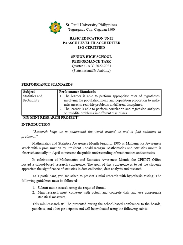 4thQ PETA StatProb | PDF | Statistics | Data Analysis