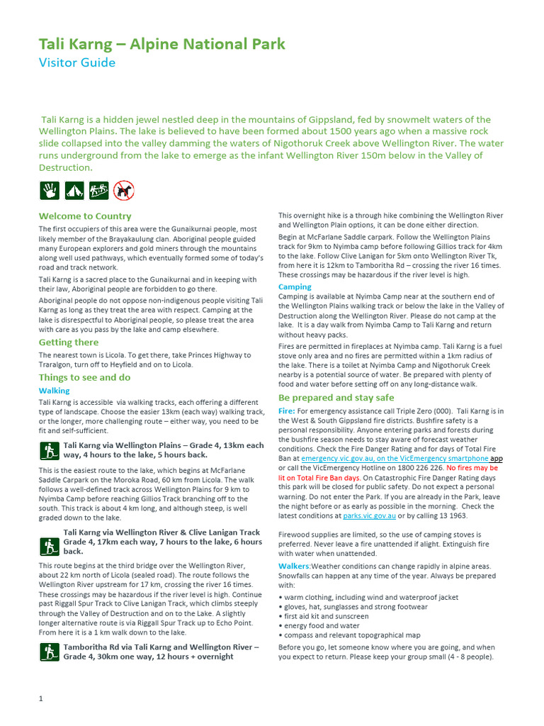 Alpine NP Tali Karng Visitor Guide | PDF