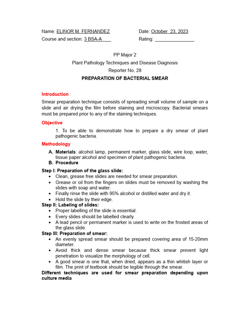 Bacterial Smear Prep | PDF | Staining | Fixation (Histology)