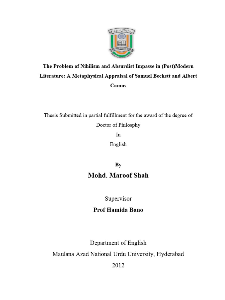 M.M. Shah - The Problem of Nihilism, A Metaphysical Appraisal of ...