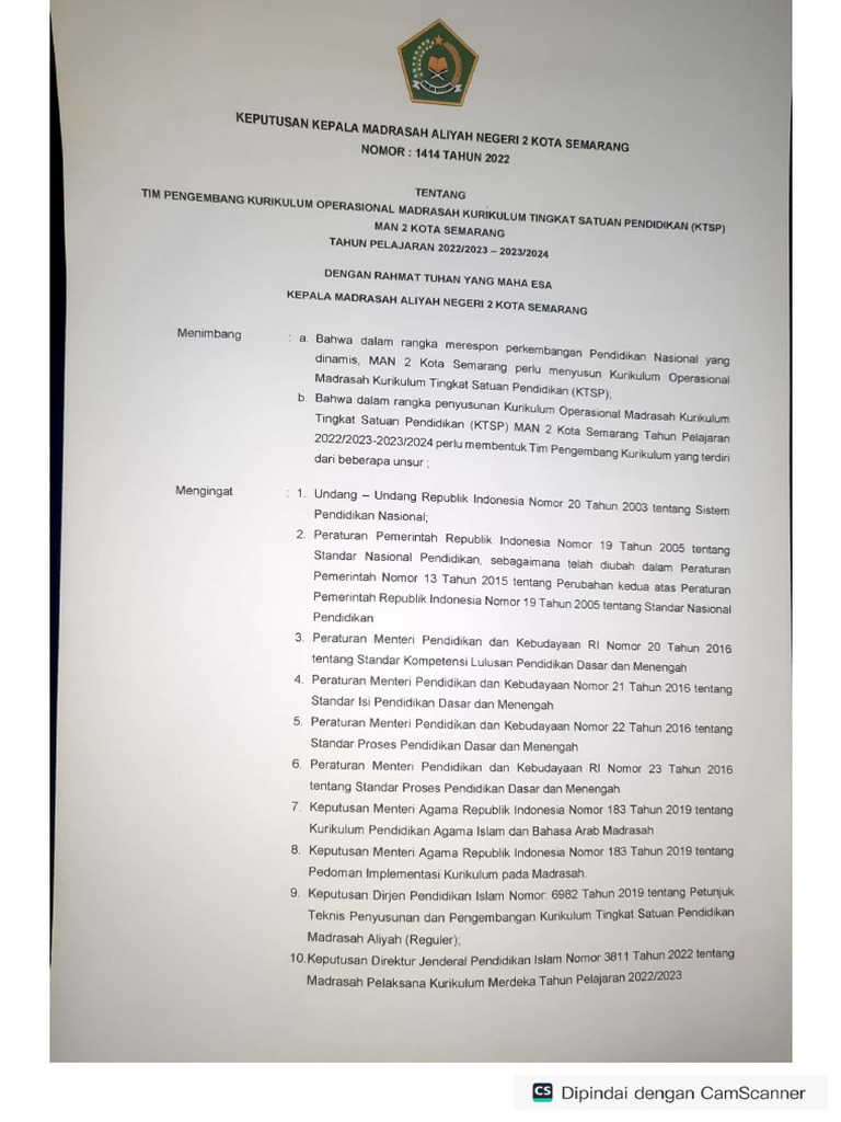 SK Tim Penyusun KTSP | PDF