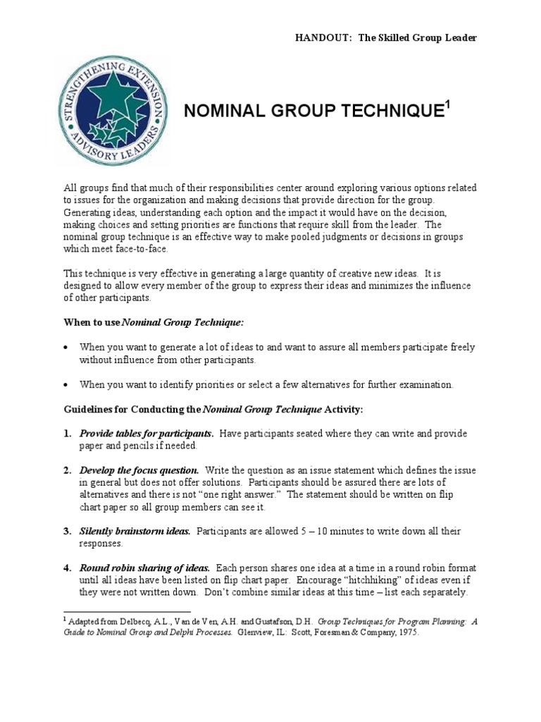 Nominal Group Technique for Decision Making | PDF | Brainstorming ...