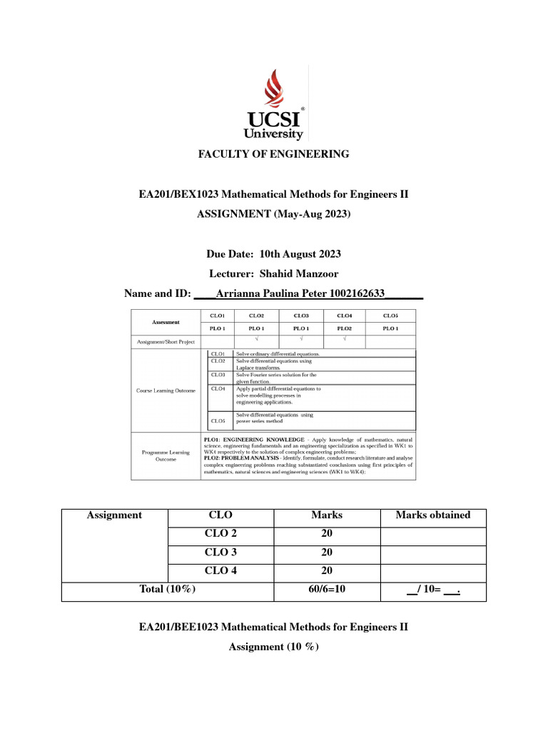 Engineering Mathematical Methods Assignment | PDF | Harmonic Analysis | Differential Calculus