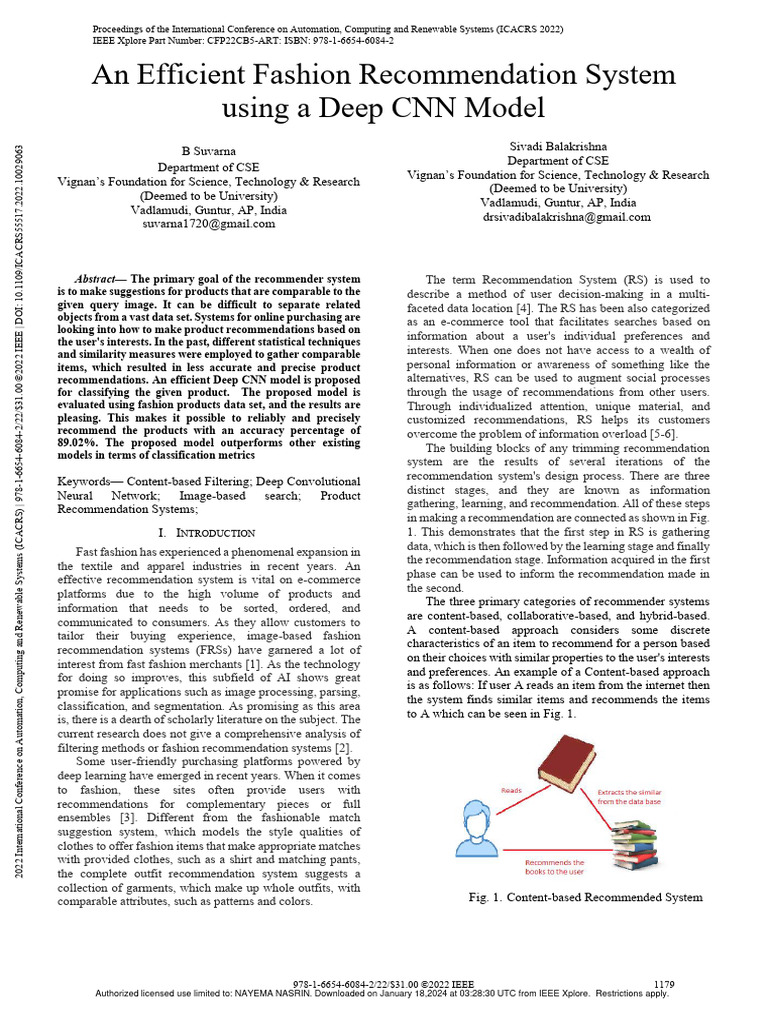 An Efficient Fashion Recommendation System Using A Deep CNN Model | PDF ...