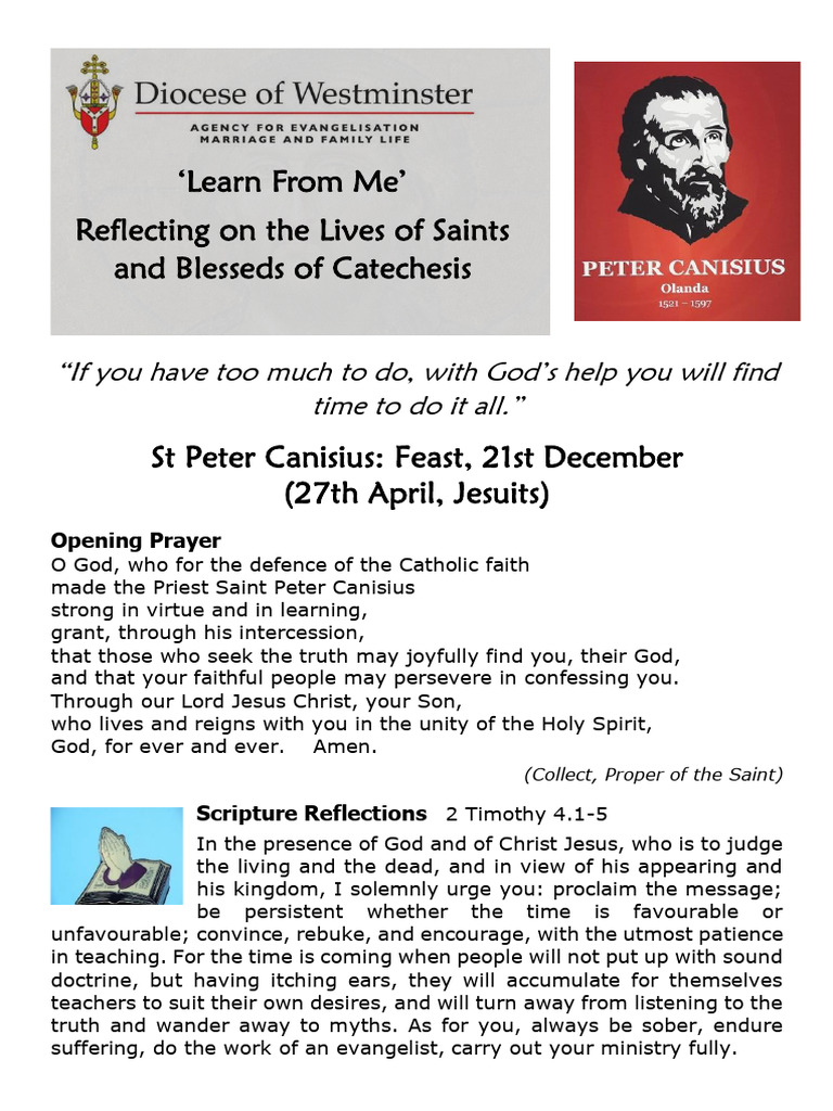 ST Peter Canisius Leaflet | PDF | Catechism | Catholic Church