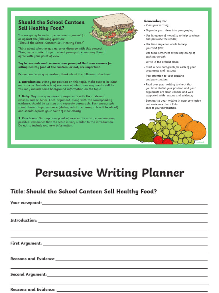 Au t2 e 834 Year 5 Should The School Canteen Sell Healthy Food ...