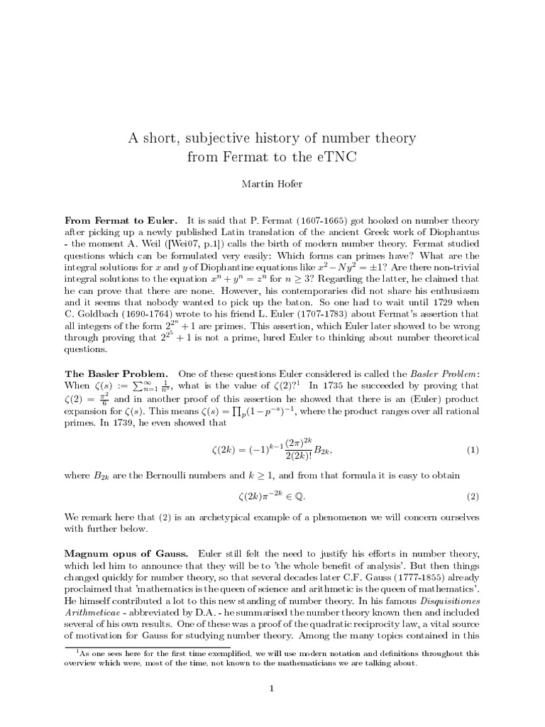 NUmber Theory Subjective History | PDF | Number Theory | Numbers