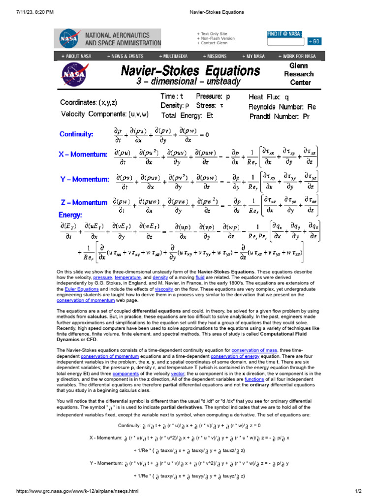 Navier-Stokes Equations | PDF | Navier–Stokes Equations | Fluid Dynamics