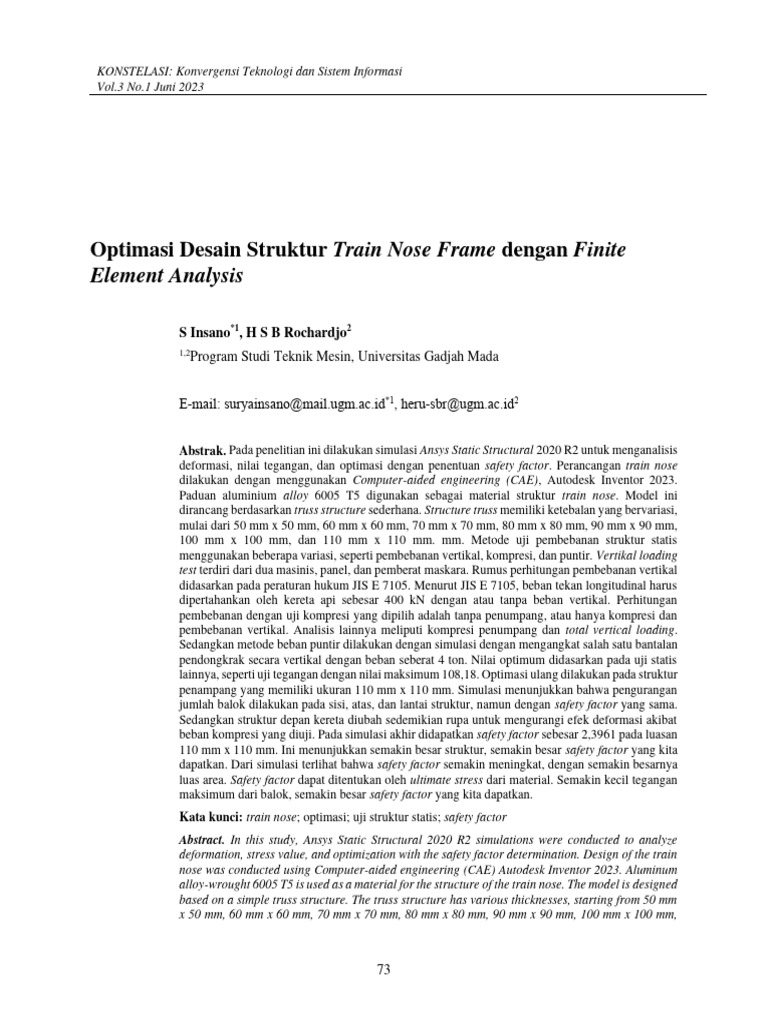Optimasi Desain Struktur Train Nose Frame Dengan Finite | PDF