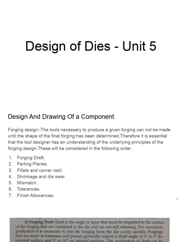 Design of Dies - Unit 5 PDF | PDF | Forging | Area