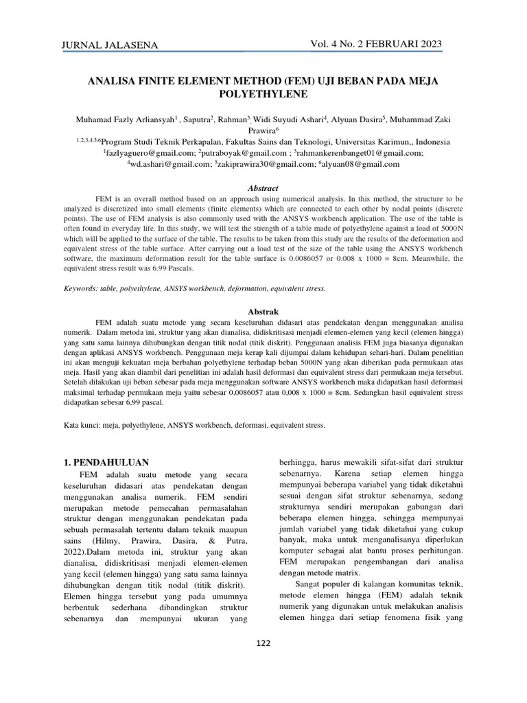Analisa Finite Element Method (Fem) Uji Beban Pada Meja Polyethylene | PDF