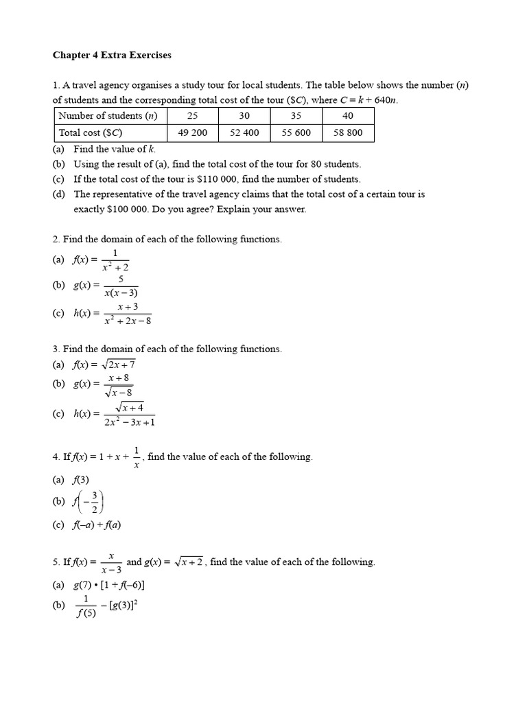 Book 4 Chapter 4 Extra Exercise - Questions | PDF | Equations | Function (Mathematics)