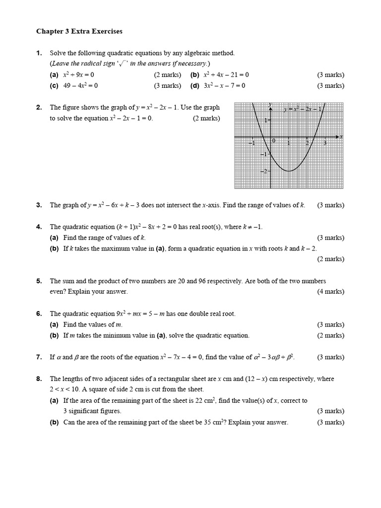 Book 4 Chapter 3 Extra Exercise - Questions | PDF | Quadratic Equation ...