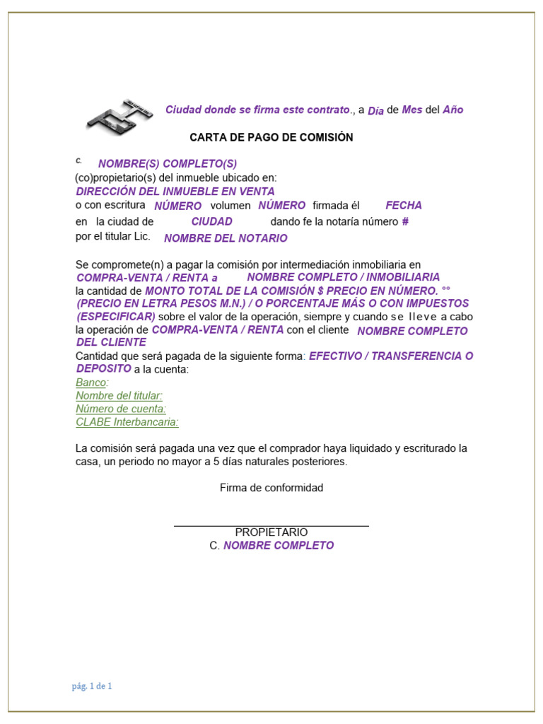 4 Modelo Carta Pago de Comisión | PDF