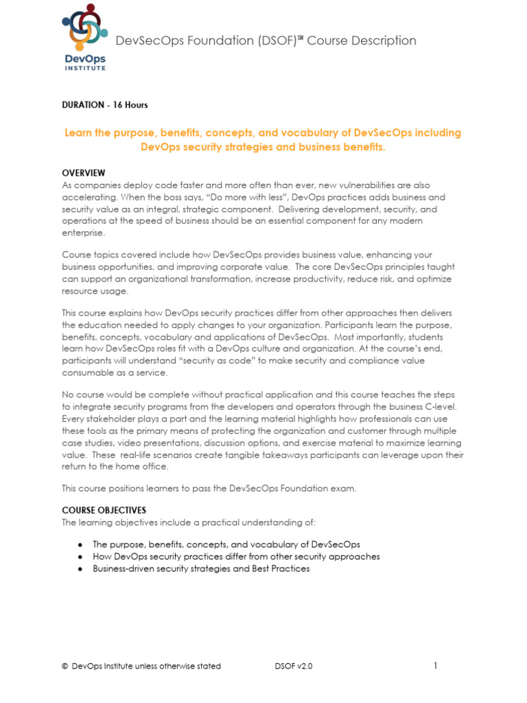DevSecOps Foundation Course Guide | PDF