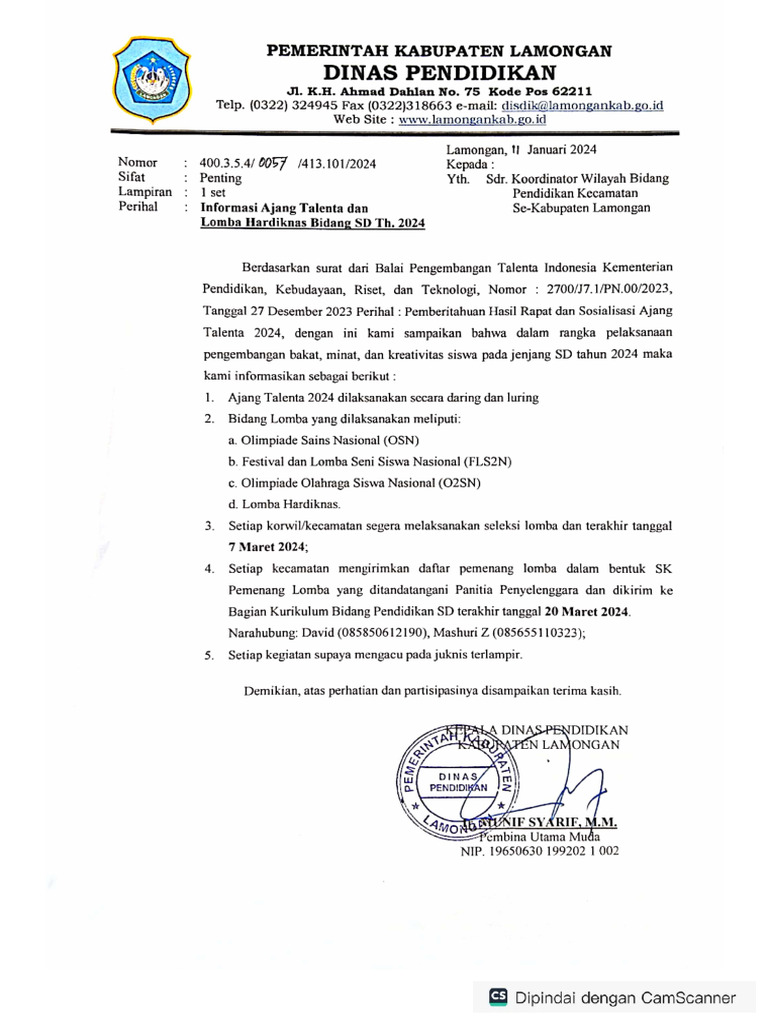 Edaran Ajang Talenta SD 2024 | PDF