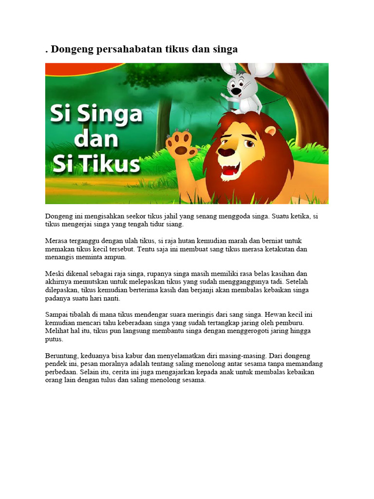 Dongeng Persahabatan Tikus Dan Singa | PDF