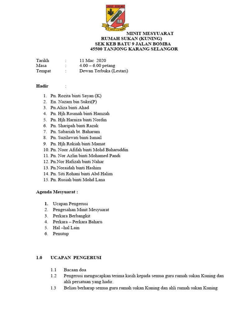 Minit Mesyuarat Rumah Kuning | PDF