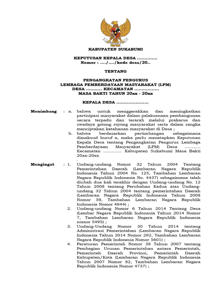 SK Pengangkatan Pengurus LPM Desa 2024 | PDF