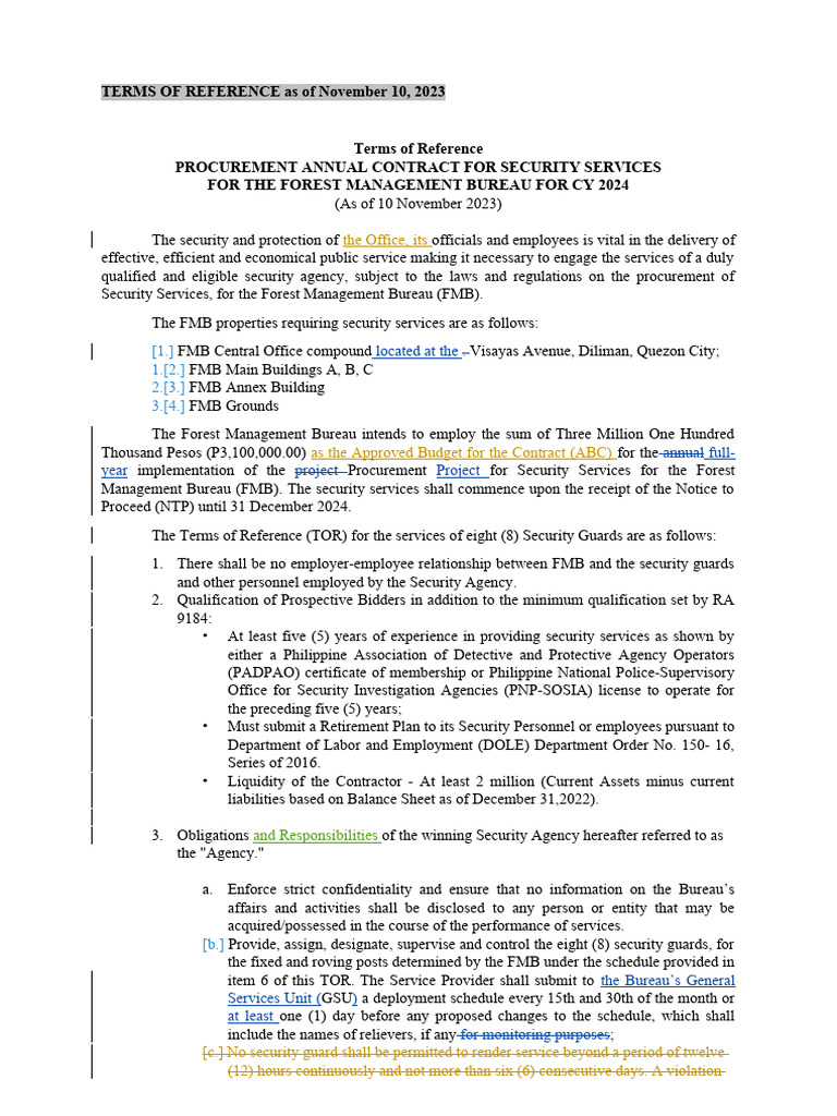 Terms of Reference Security 2024 Revised 11172023 | PDF | Security ...