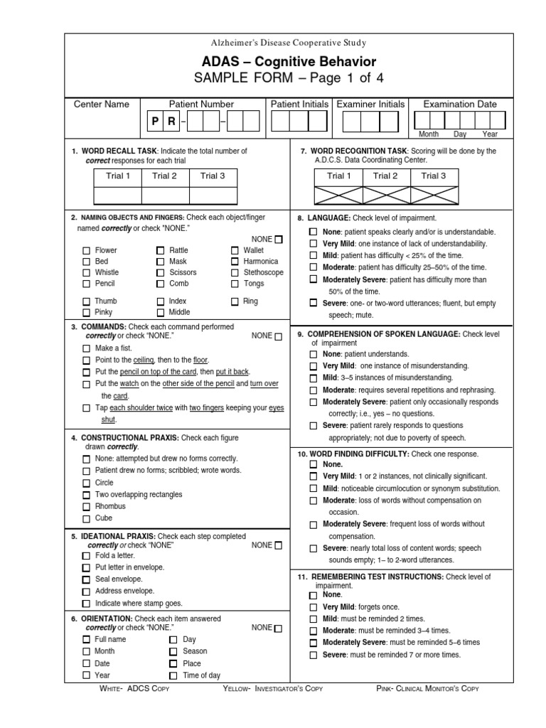 04 Adas-cog Form | PDF | Neuroscience | Clinical Medicine